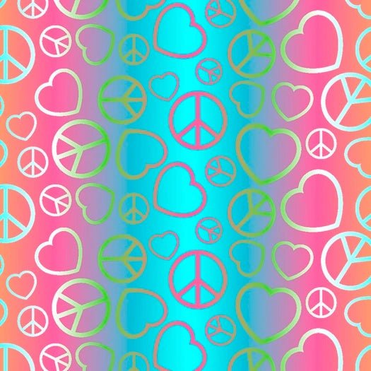 SPT-6682 Ombre Hearts & Peace Symbols Printed Spandex Fabric – Colorful ...